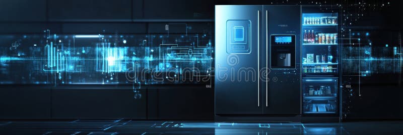 Futuristic Smart Refrigerator with Built-in Grocery Order Screen in a ...