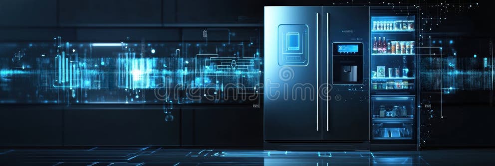 Futuristic Smart Refrigerator with Built-in Grocery Order Screen in a ...