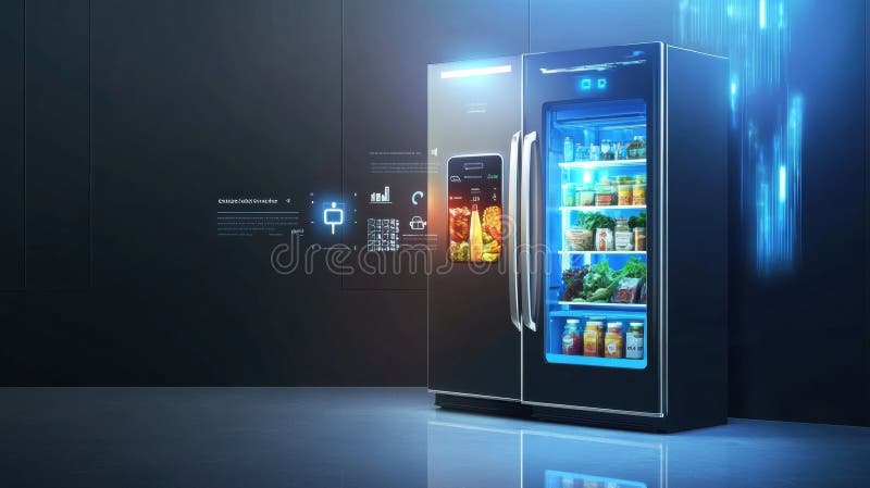 Futuristic Smart Refrigerator with Built-in Grocery Order Screen in a ...