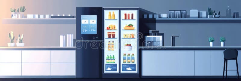 Futuristic Smart Refrigerator Featuring Built-in Grocery Order Screen ...
