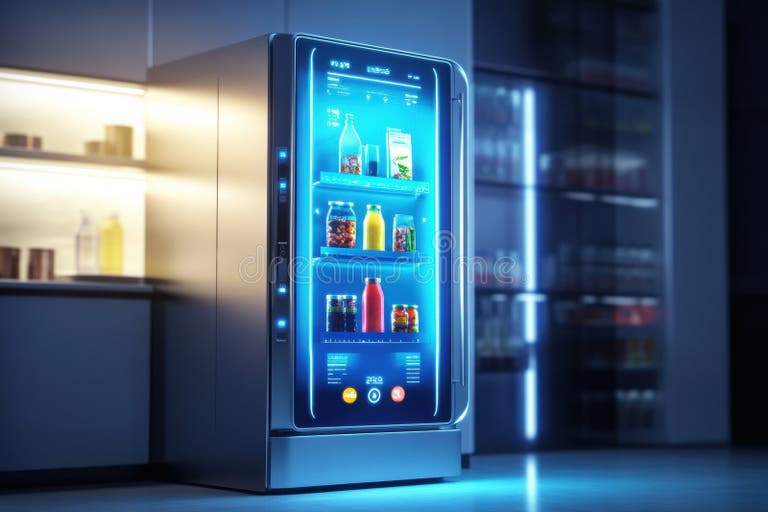 Futuristic Smart Refrigerator Featuring a Grocery Order Screen in a ...