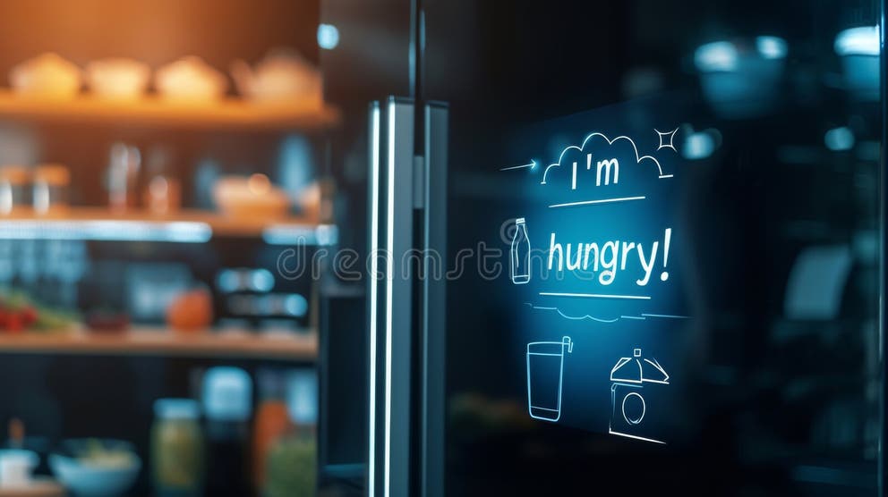 Futuristic Smart Refrigerator with Glowing Digital Interface in Modern ...