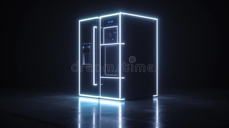 Futuristic Smart Refrigerator with Glowing LED Outlines Stock Image ...