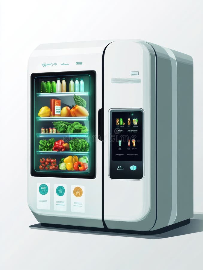 Futuristic Smart Refrigerator with Grocery Order Screen in High-tech ...