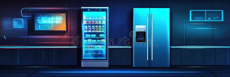 Futuristic Smart Refrigerator with Grocery Order Screen in High-tech ...