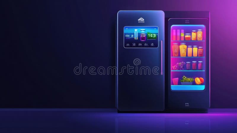 Futuristic Smart Refrigerator with Grocery Order Screen in a Modern ...