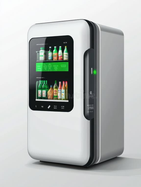 Futuristic Smart Refrigerator with Grocery Order Screen in Modern ...