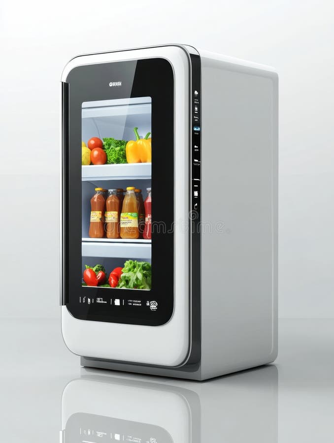 Futuristic Smart Refrigerator with Innovative Grocery Order Screen in a ...