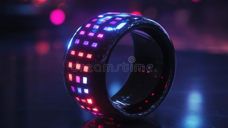 A Futuristic Smart Ring Featuring an Array of Micro LED Lights and a ...