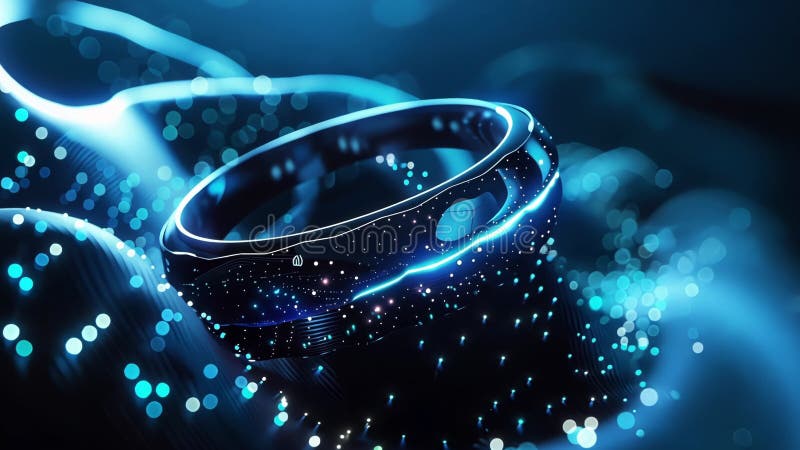 Futuristic Smart Ring Glowing on Dark Blue Surface Stock Video - Video ...