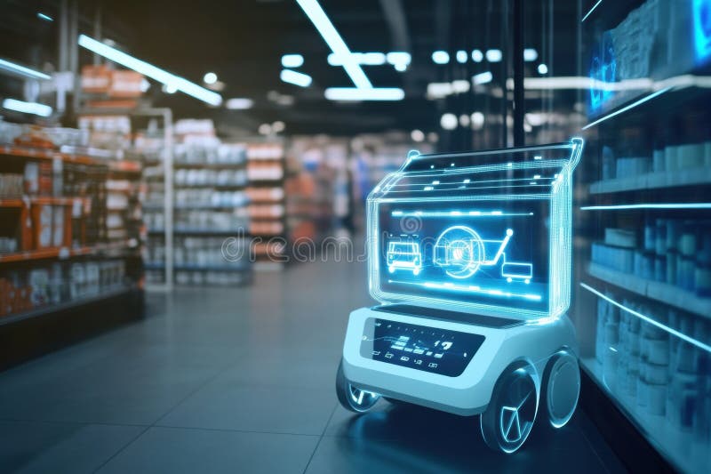 Futuristic Smart Shopping Cart Scanning Products Effortlessly with ...