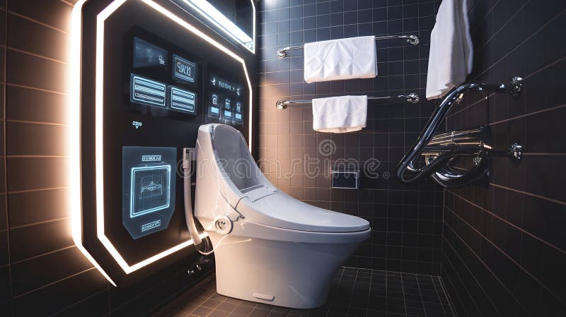 Futuristic Smart Toilet with Integrated Digital Control Panel in Modern ...