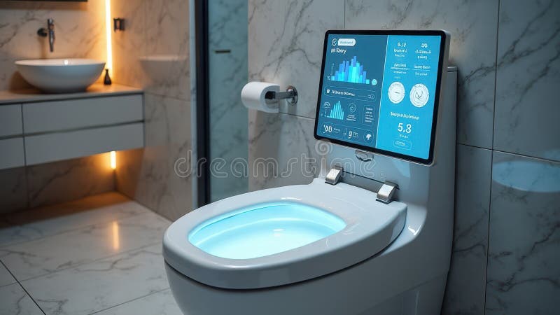 Futuristic Smart Toilet with Interactive Display in Modern Bathroom ...