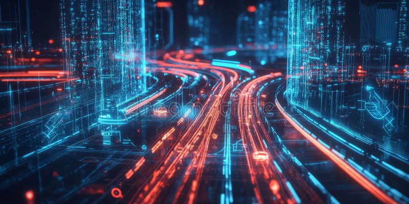 Glowing Ai Driven Self Driving Car Pathways Stock Photos - Free ...