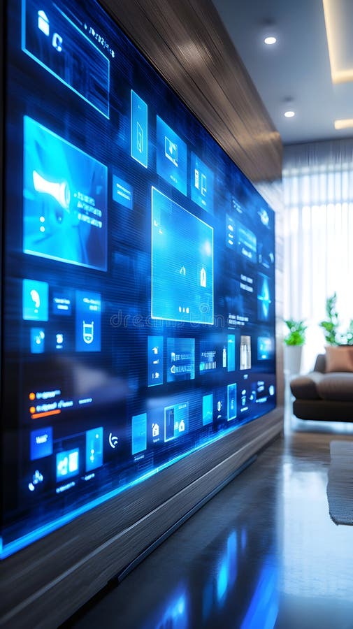 Futuristic Smart TV Display with Interactive Interface in Modern Living ...