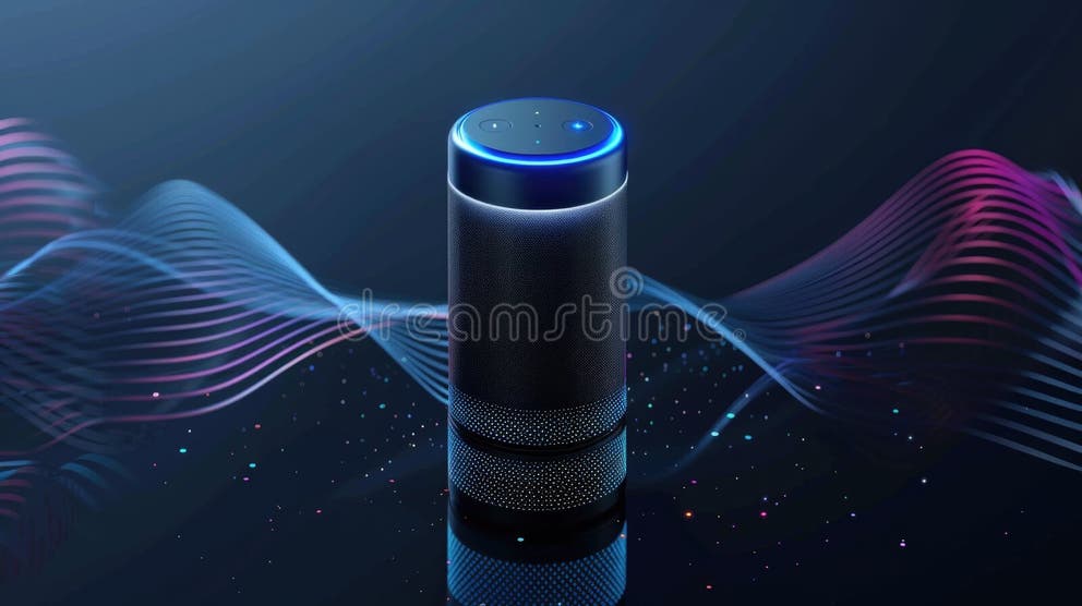 Futuristic Smart Voice Assistant Speaker with Sonic Wave Design Stock ...