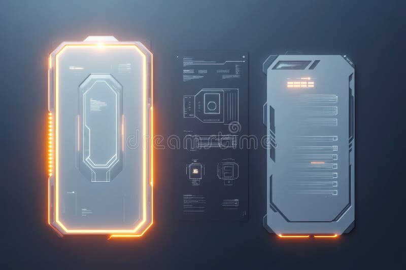 Futuristic Smartphone Designs and Schematics with Glowing Accents and ...