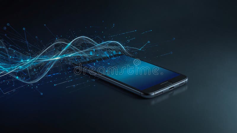 Futuristic Smartphone with Digital Blue Wave Graphics Stock ...