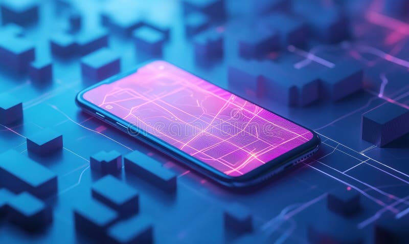 Futuristic Smartphone Displaying Vibrant Digital Map Interface Over ...