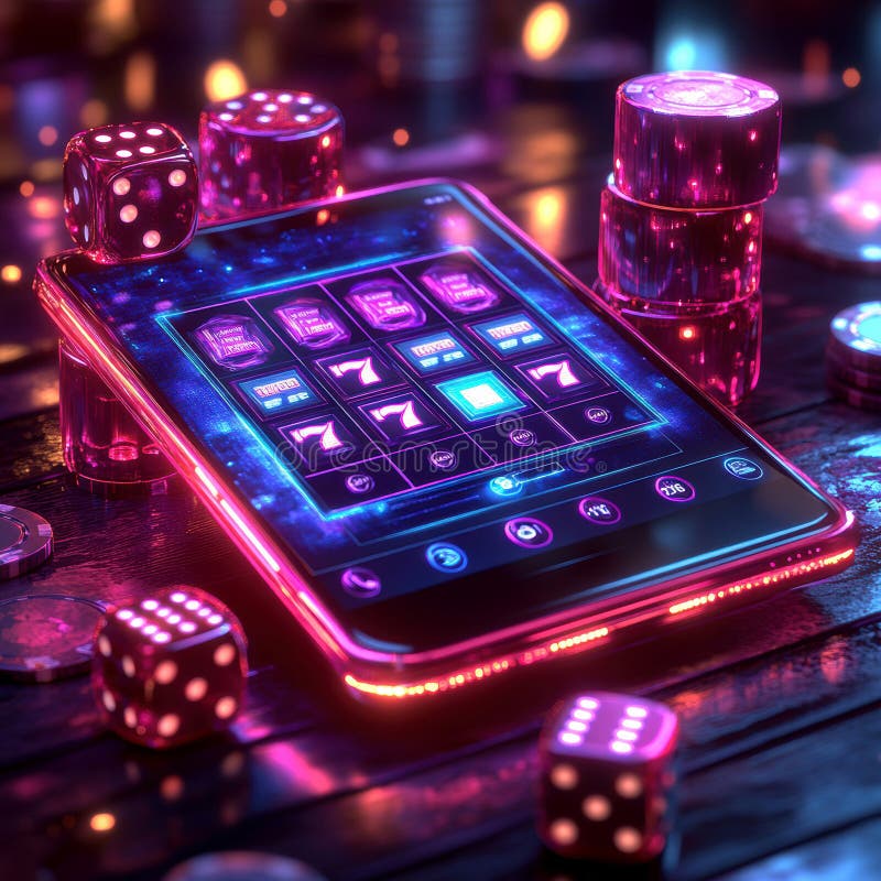 A Futuristic Smartphone Displays a Slot Machine Interface, Symbolizing ...