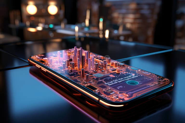 Futuristic Smartphone of the Future with Augmented Reality, Microchips, Microprocessors ...