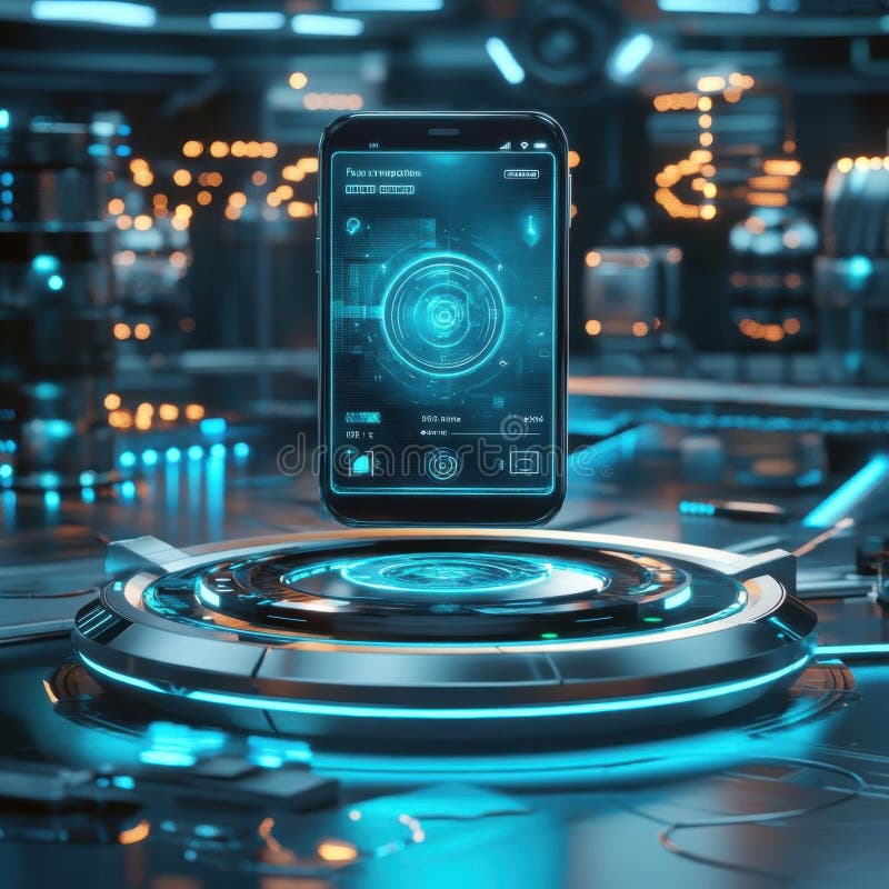 Futuristic Smartphone with Holographic Interface Stock Illustration ...