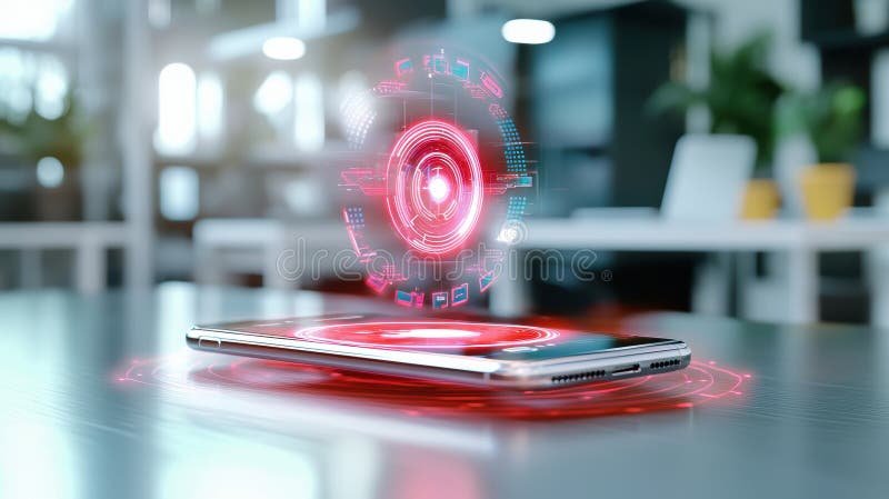 Futuristic Smartphone with Holographic Interface Stock Illustration ...