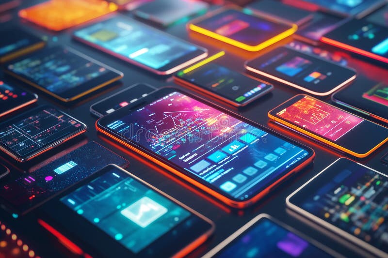 Futuristic Smartphone Interface Design with Neon Glow and Data ...