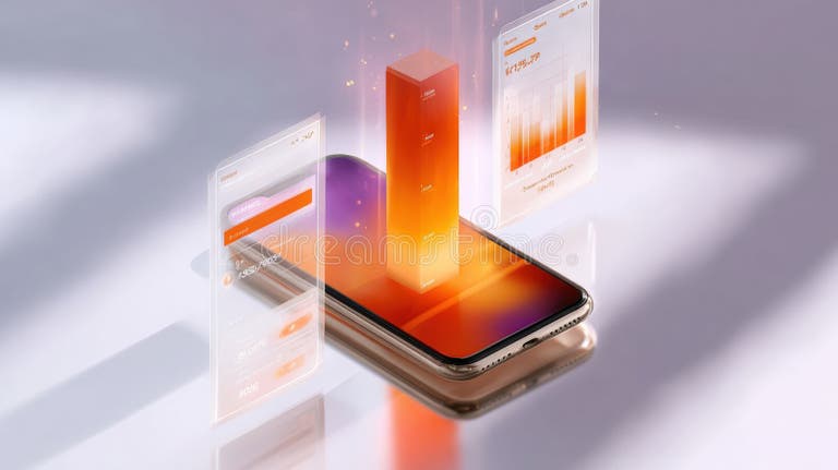 Futuristic Smartphone Interface Displaying Holographic Financial Data Visualizations with Charts ...