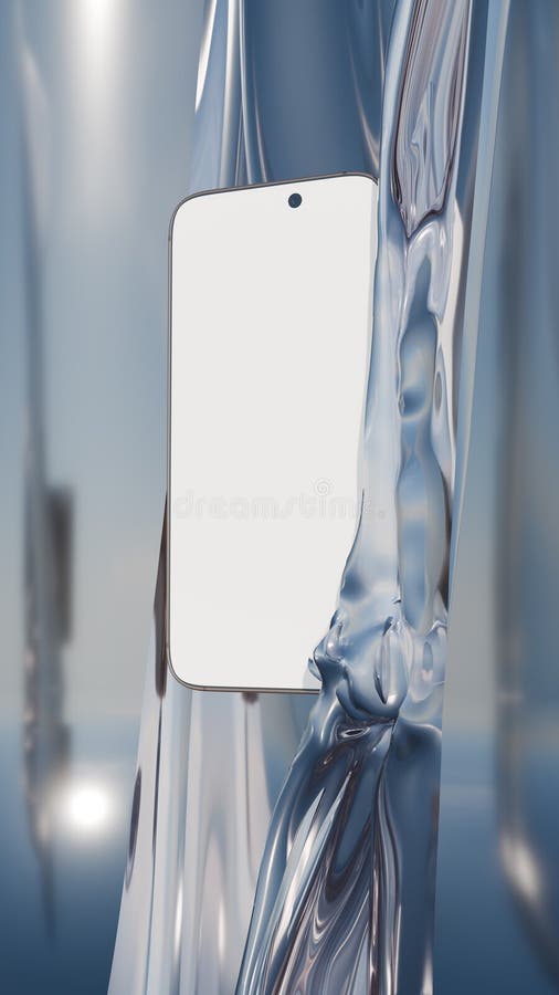 Futuristic Smartphone Mockup with Reflective Liquid Metal Texture. 3D ...