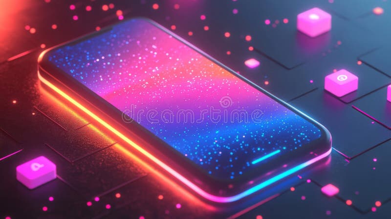 Futuristic Smartphone with Neon Glow on Circuit Board Stock ...