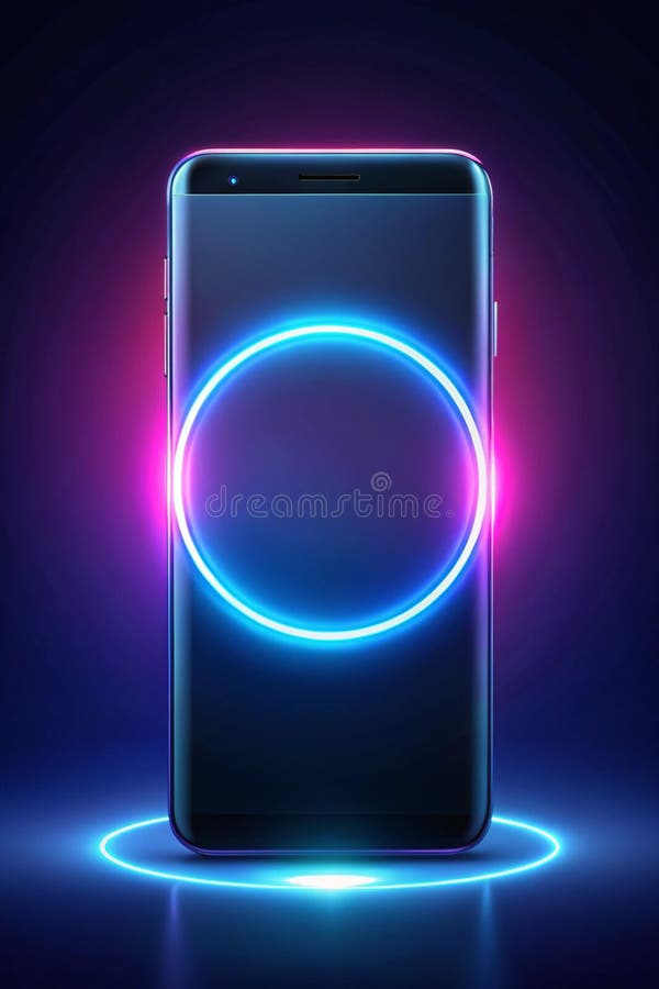 Futuristic Smartphone with Neon Light Ring Stock Illustration ...