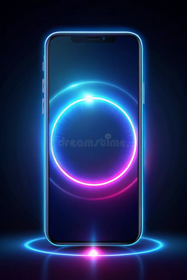 Futuristic Smartphone with Neon Light Ring Stock Illustration ...