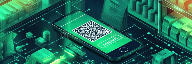 Futuristic Smartphone Scanning QR Code for Order Pickup within a High ...