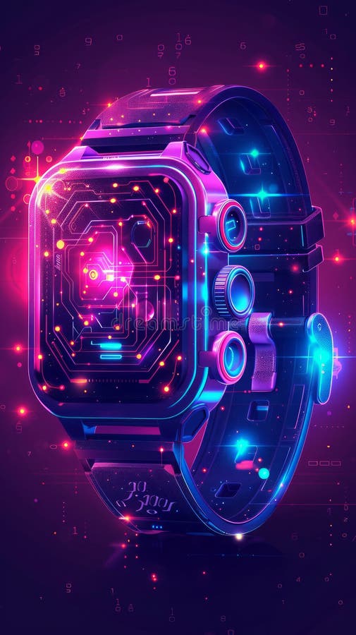 Futuristic Smartwatch Design High Tech Wearable with Neon Lights and ...