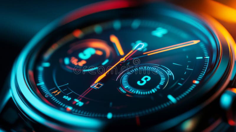 Futuristic Smartwatch Display Shows Time and Data Stock Illustration ...