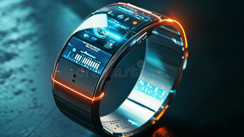 Futuristic Smartwatch with Curved Display Showing Music Player ...