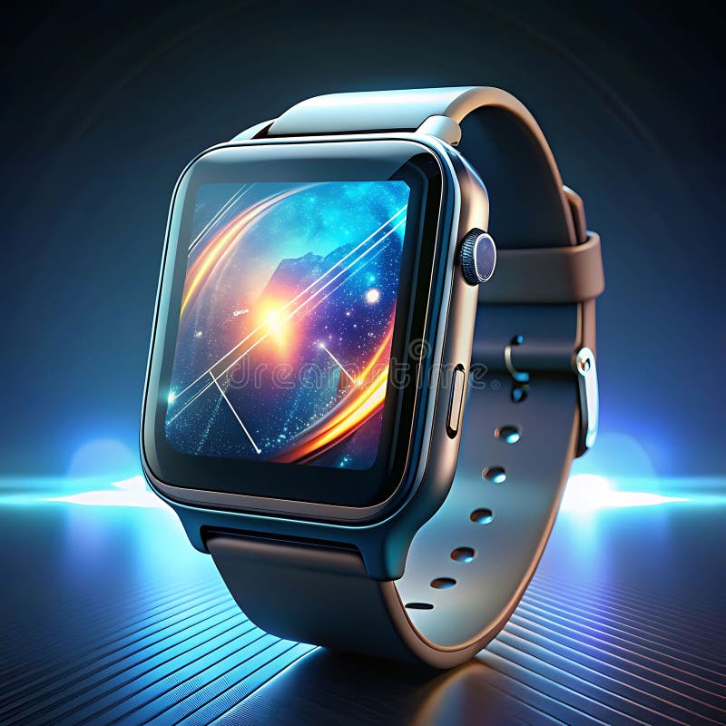 Futuristic Smartwatch with Holographic Interface Set Against a Sleek ...
