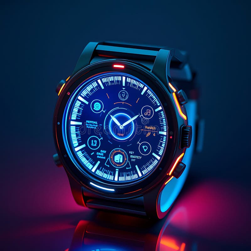 A Futuristic Smartwatch Glowing with a Blue Holographic Interface Stock ...