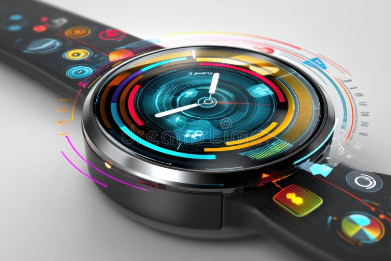 Futuristic Smartwatch Interface Displays Vibrant Motion UI with ...