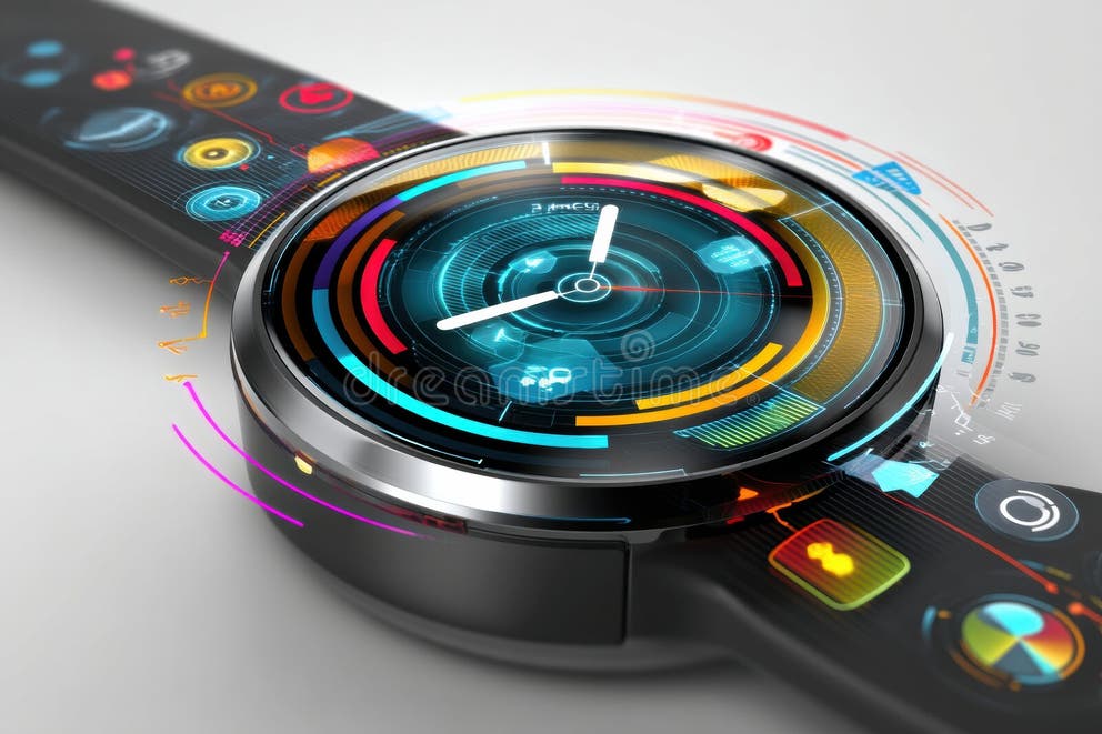 Futuristic Smartwatch Interface Displays Vibrant Motion UI with ...