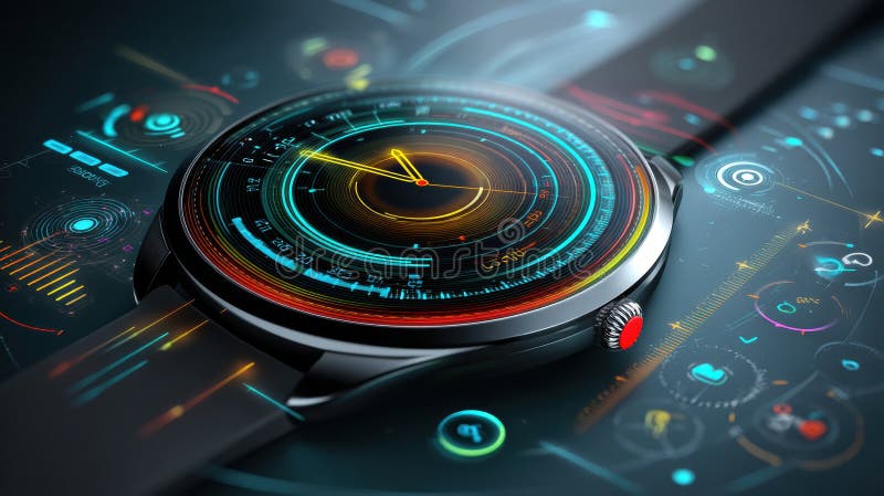 Futuristic Smartwatch Interface Showcases Colorful Motion UI Design ...