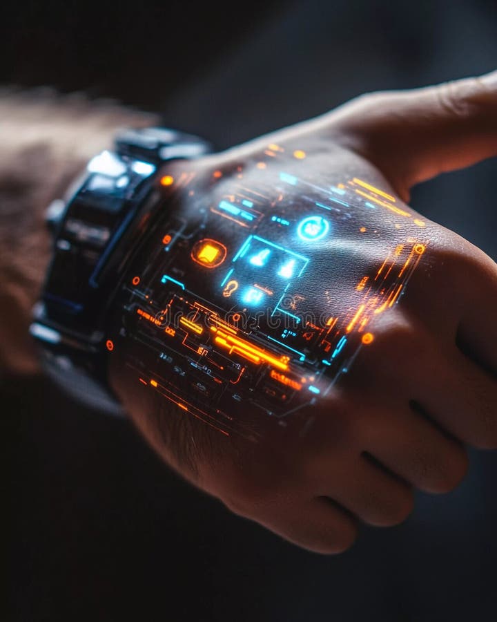 Futuristic Smartwatch Projection Displaying Interactive Interface on a ...