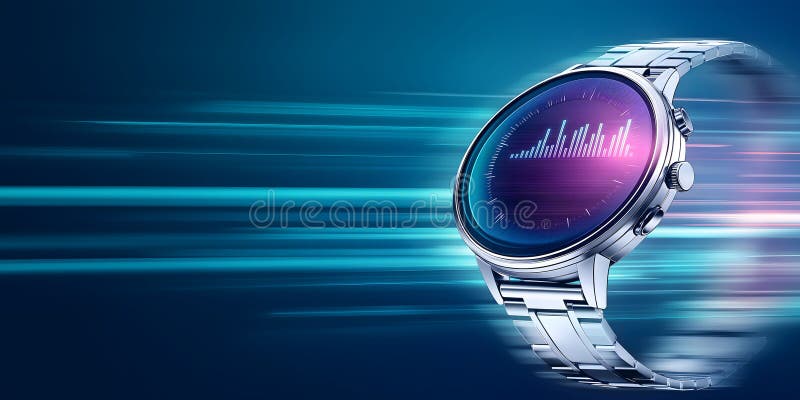 Futuristic Smartwatch with a Sleek Metallic Design and Glowing Digital ...