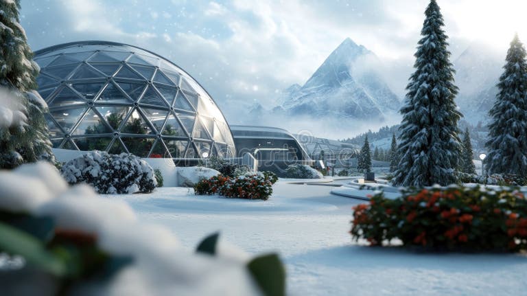 Futuristic Snow-covered Dome Architecture in Mountain Landscape Stock ...