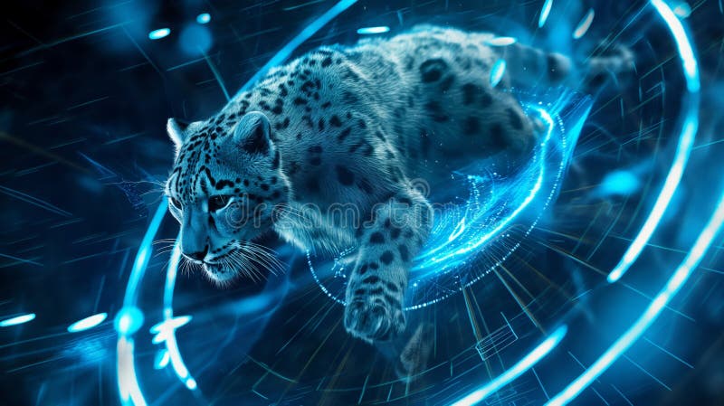 Futuristic Snow Leopard in a Digital Realm Stock Image - Image of ...