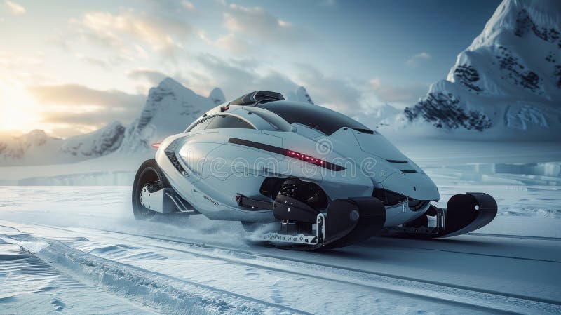 Futuristic Snowmobile in the Mountains . Arctic Snowmobile of the ...
