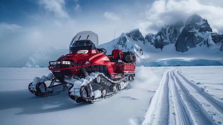 Futuristic Snowmobile in the Mountains . Arctic Snowmobile of the ...