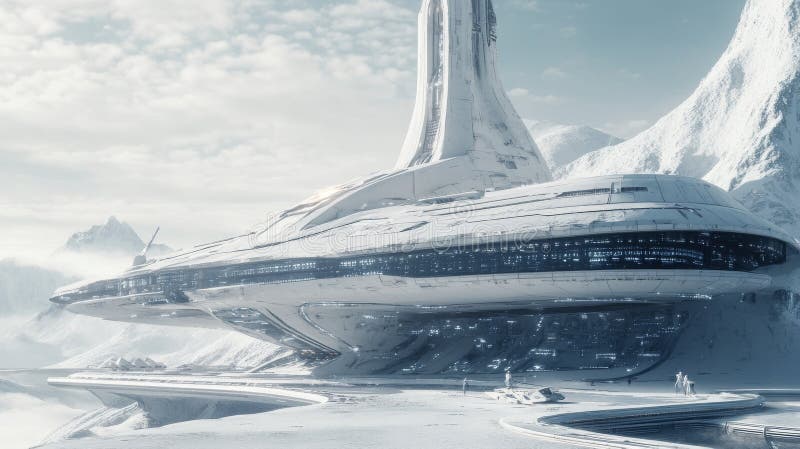 Futuristic Snowy Mountain Base with Sleek Architecture Stock Photo ...
