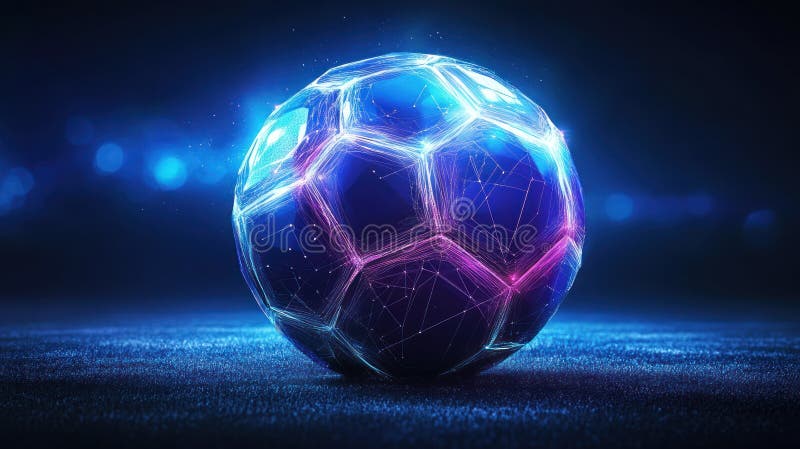 Futuristic Soccer Ball on Dark Field with Glowing Network Stock ...